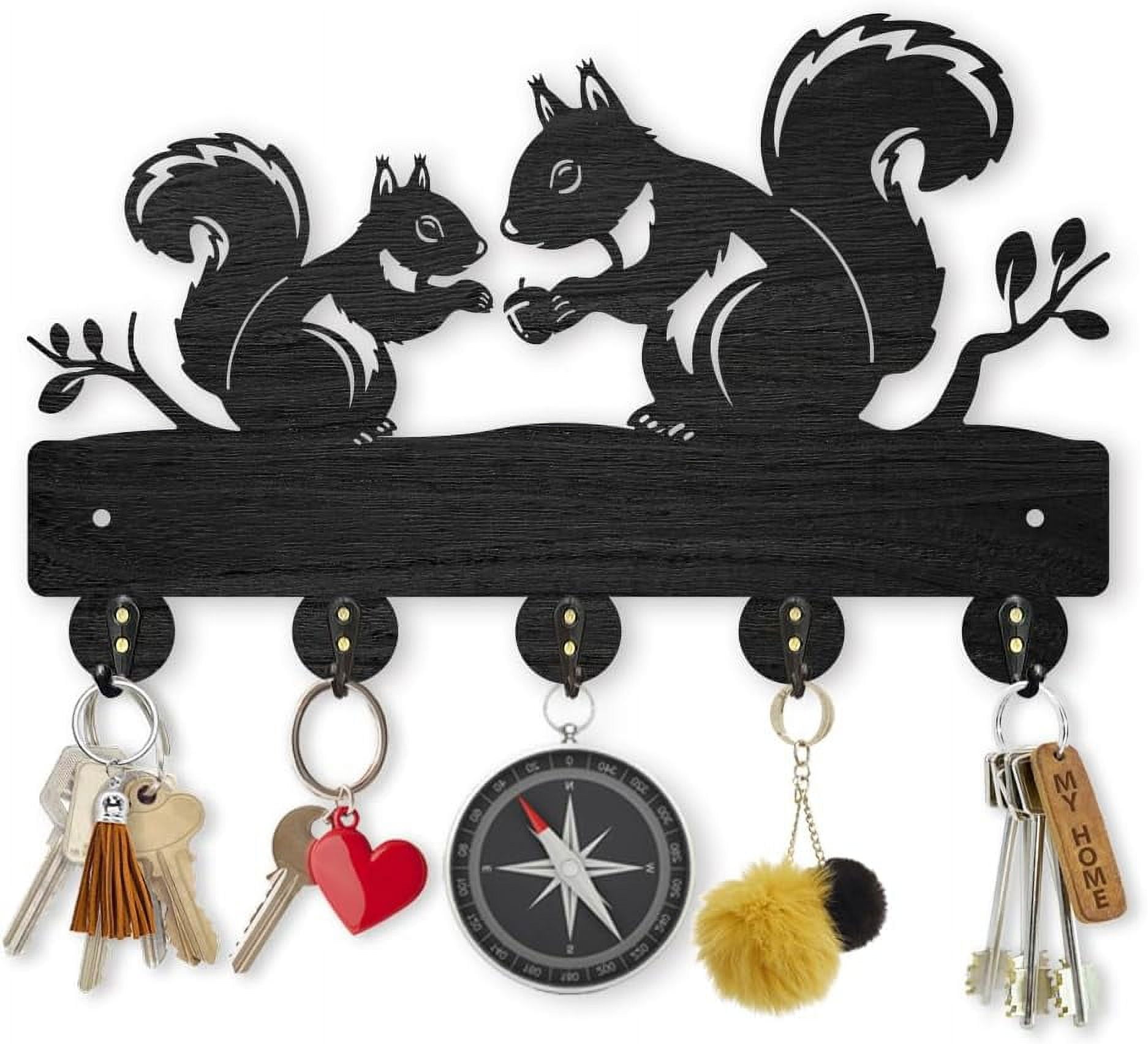 1Set Squirrel Coat Rack Wall Mount 11.8×7.4inch Wood Animal Key Holder ...