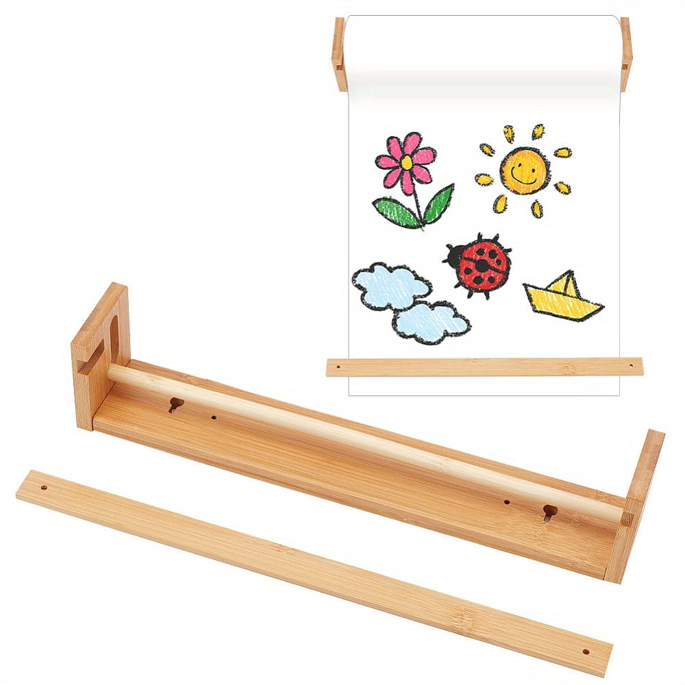1Set Wall-hanging Wood Drawing Paper Roll Holder Rectangle BurlyWood 31 ...