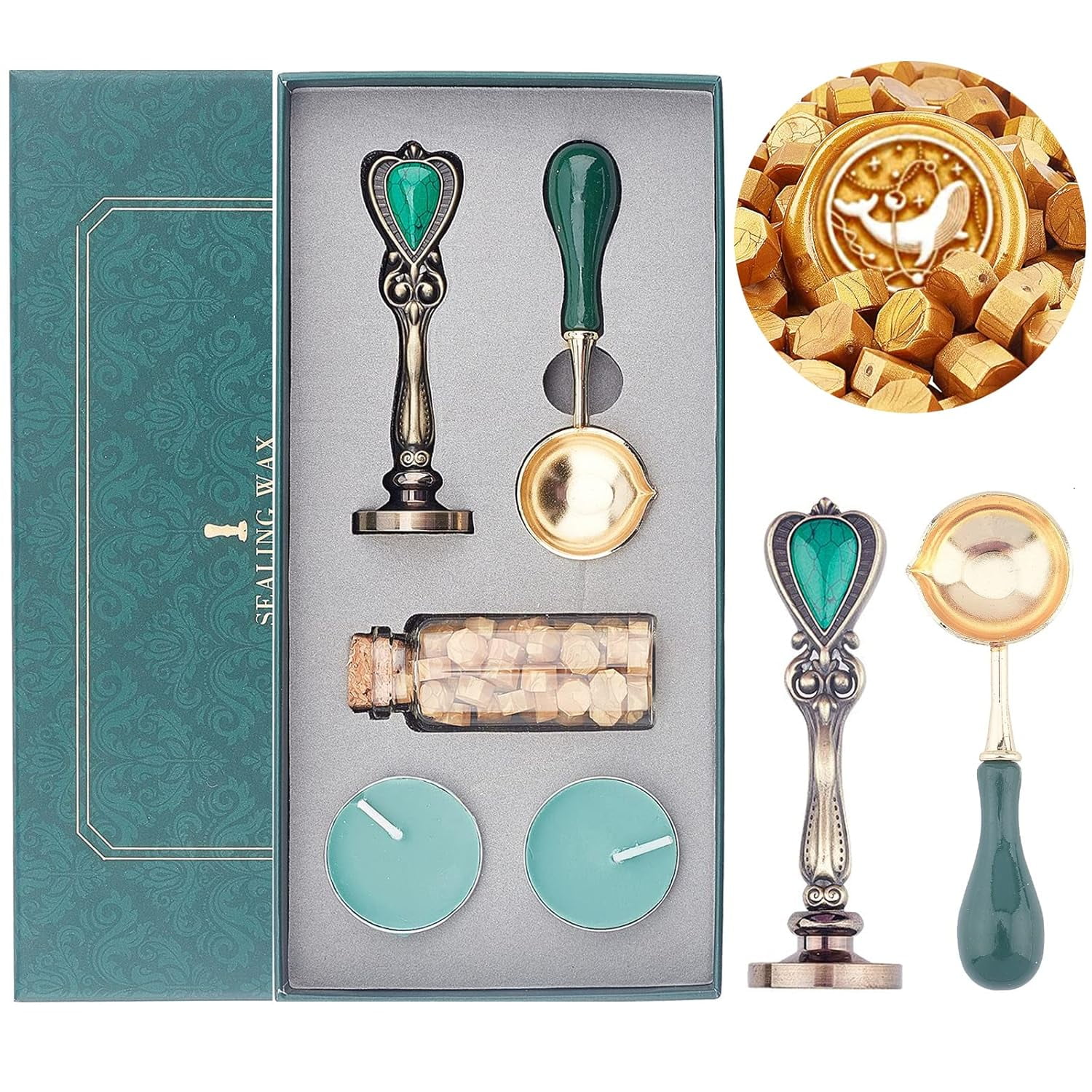 1Set Wax Seal Stamp Set with Brass Head & Handle Spool Candles & Wax ...