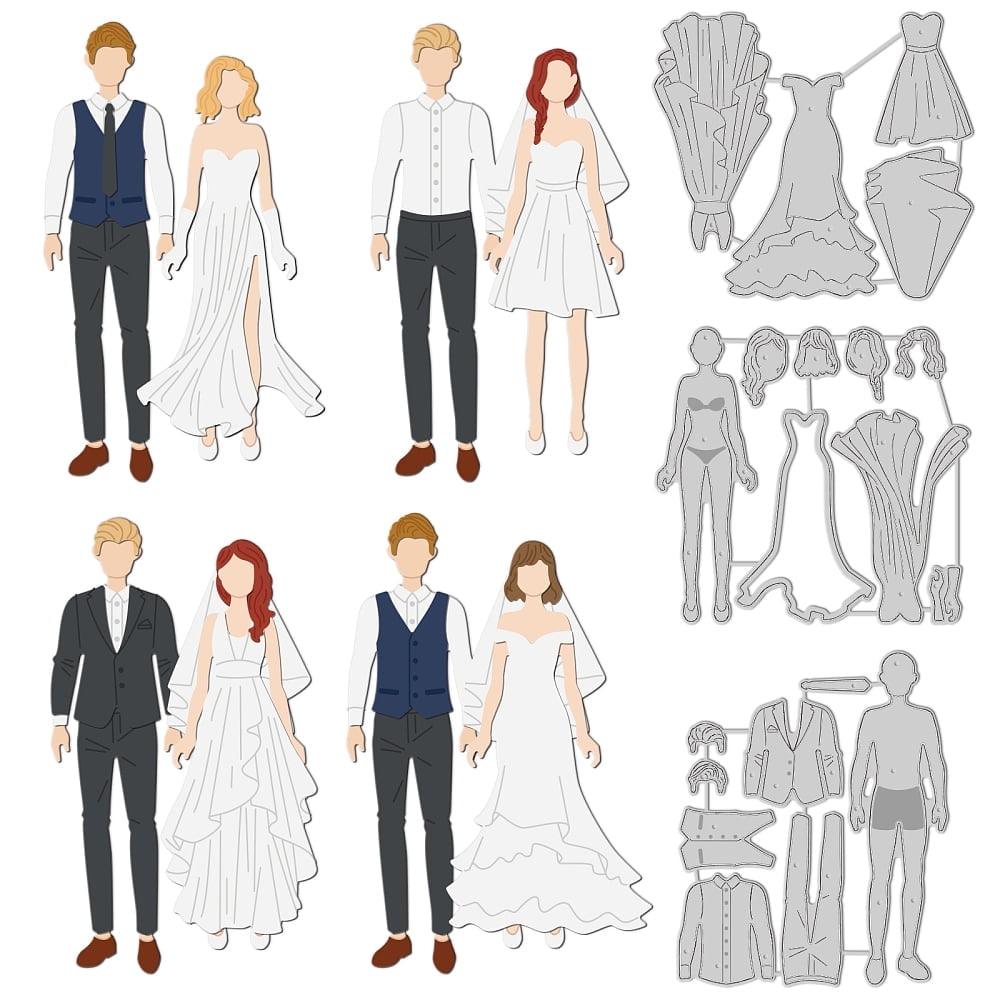 1Set Wedding Dress Up Cut Dies Married Couple Cutting Dies Elegant ...