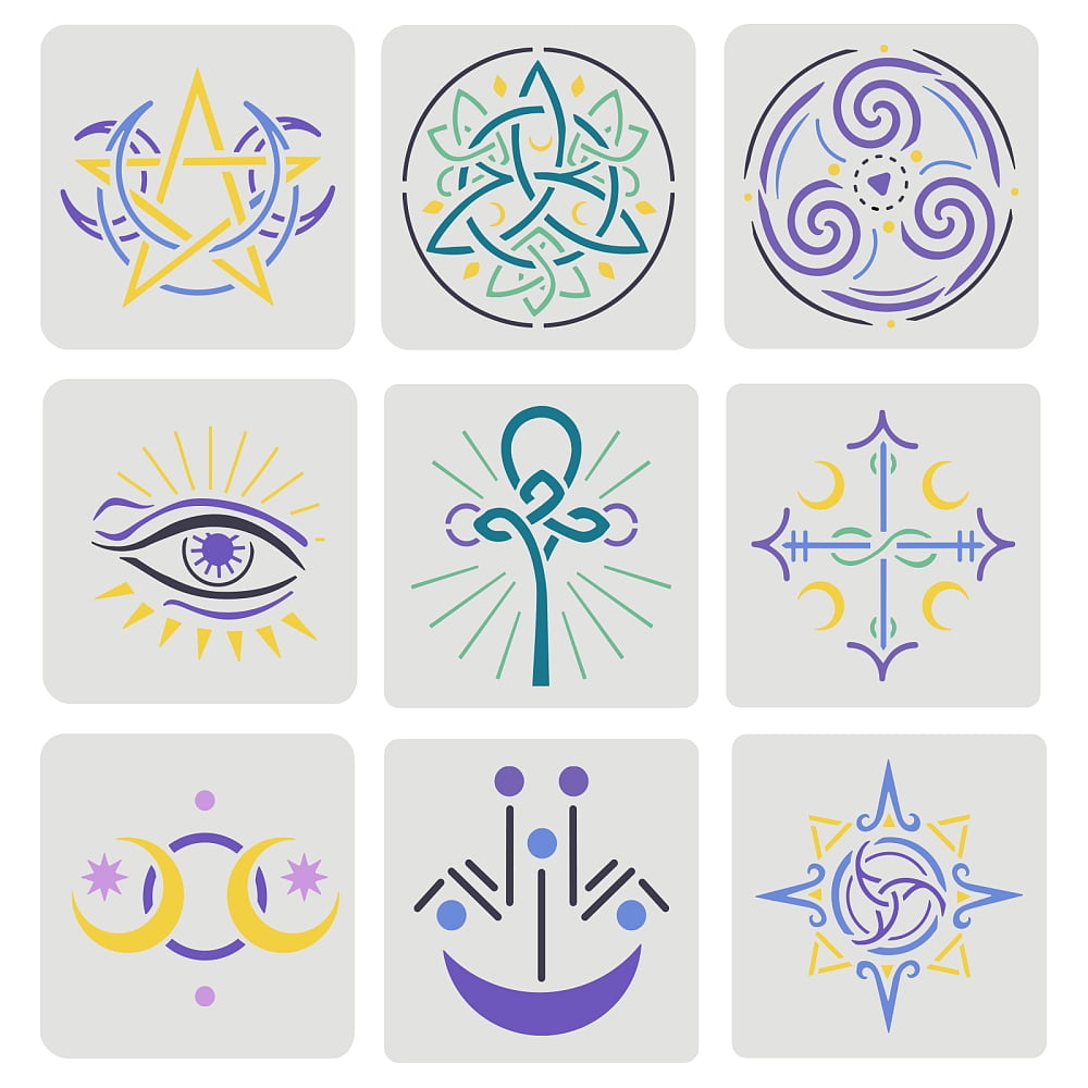 1Set Wiccan/Witch Symbols Stencils 15x15cm Stars Moon Stencil Plastic ...