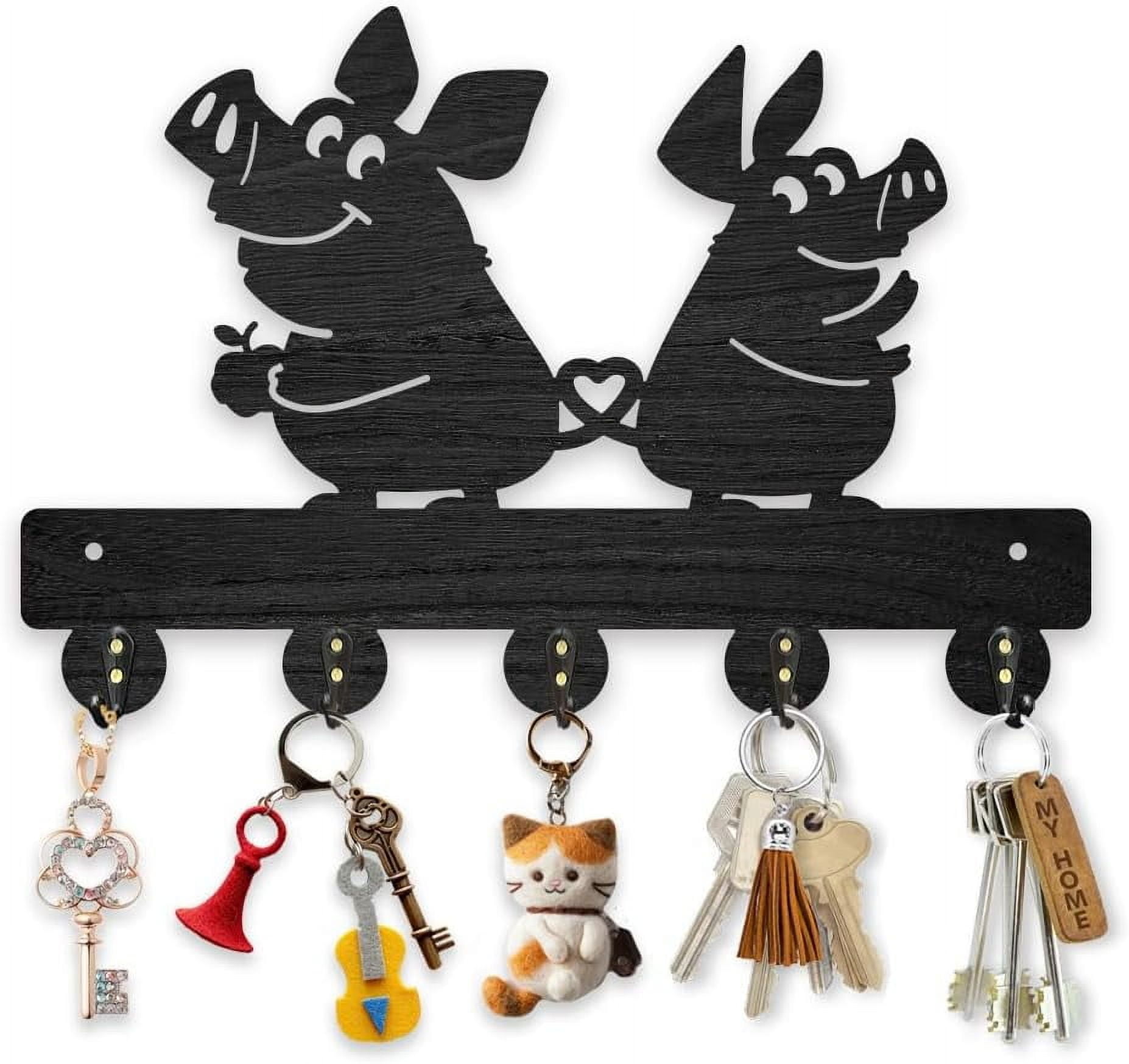 1Set Wood Funny Pig Key Holder Wall Mount Pig Love Heart Key Rack 2 Pig ...