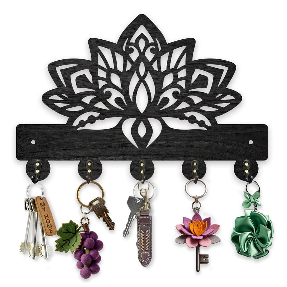 1Set Wood & Iron Wall Mounted Hangers Decorative Organizer Rack 5 Hooks ...