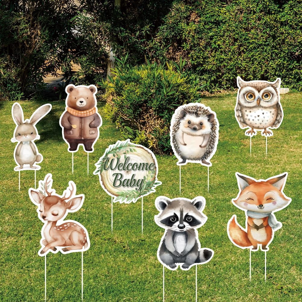 1Set Woodland Animals Baby Shower Yard Sign 8 Pieces Plastic Cartoon ...
