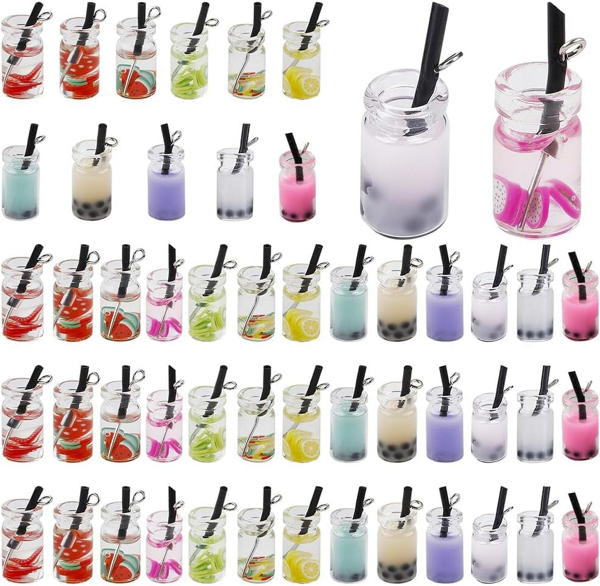 1Sets 1 Box 52Pcs Pearl Milk Tea Charms Fruit Tea Mini Bottle Pendants ...