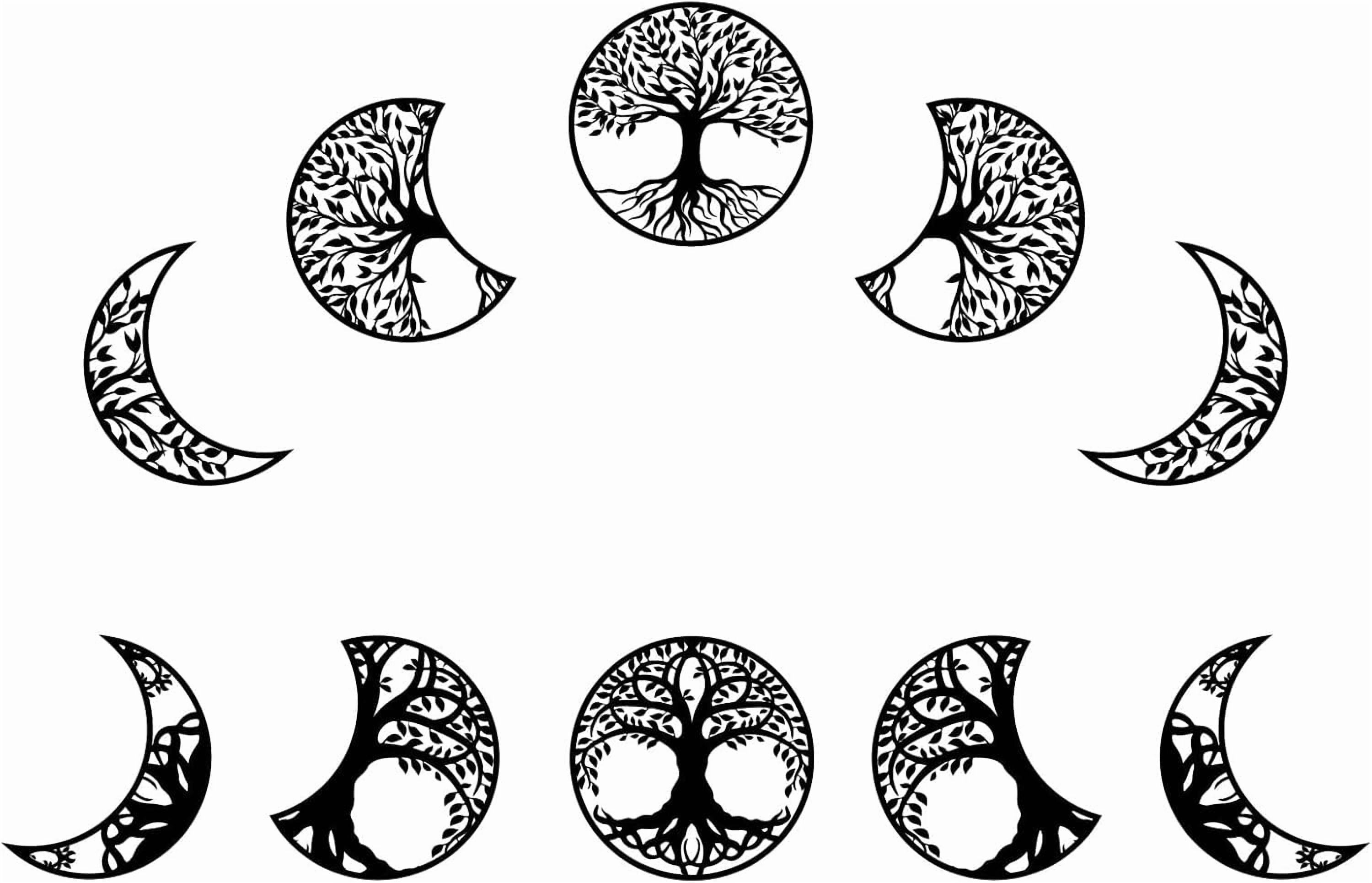 1Sets 10PCS Moon Phase Tree of Life Wall Decals PVC Wall Stickers Black ...