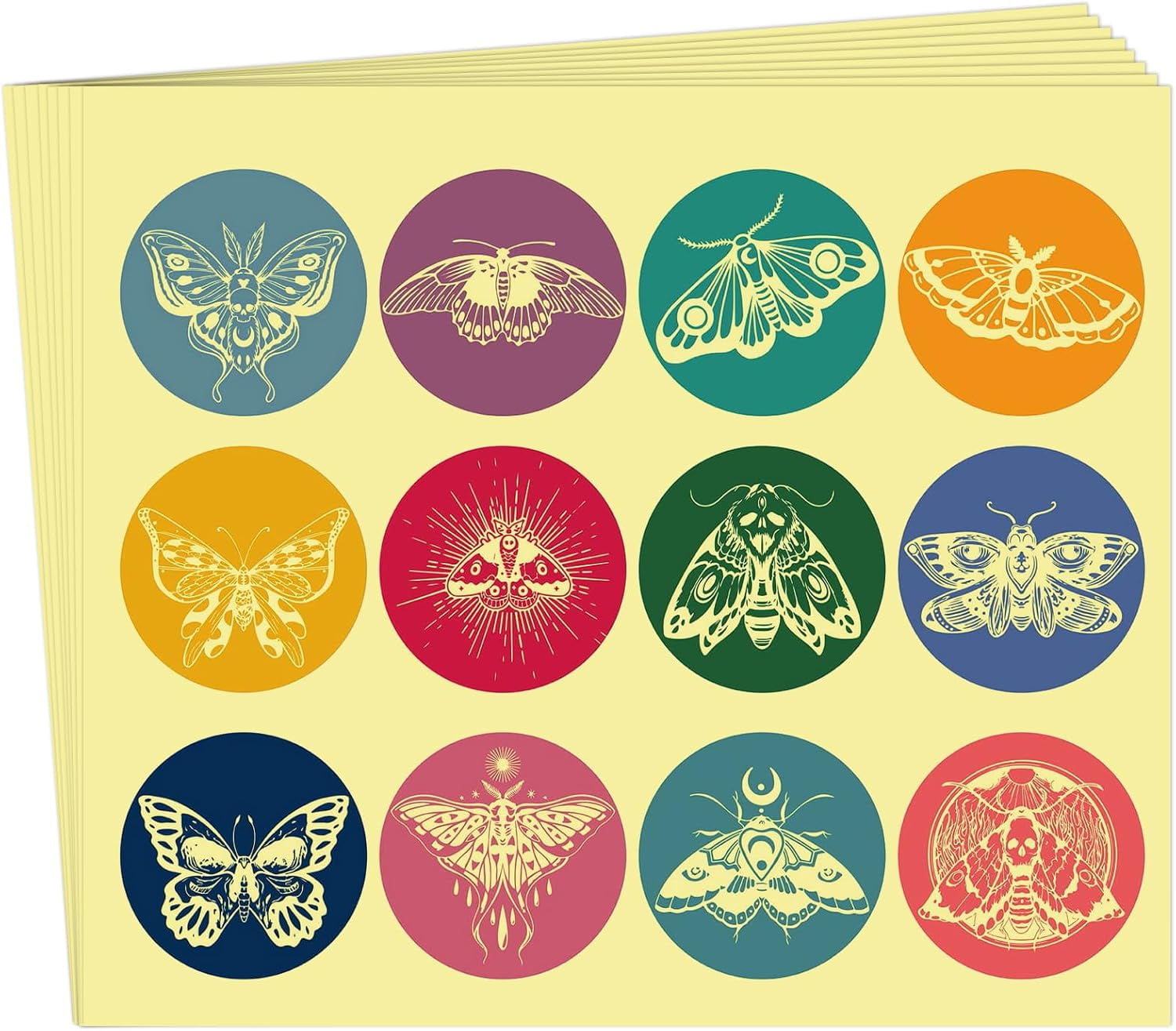 1Sets 120Pcs 12 Styles Moth Round Stickers 2 Inch Insects Gold Foil ...