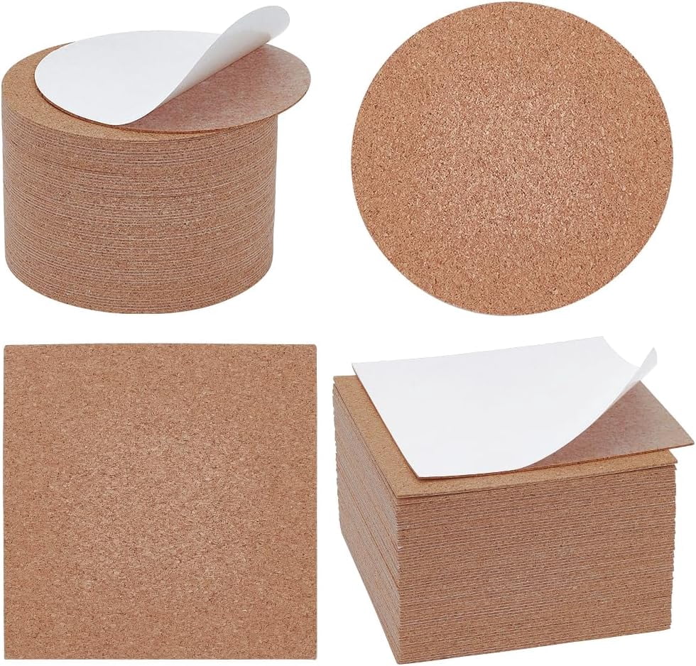 1Sets 120pcs Self Adhesive Cork Sheet 4 inch Non-slip Coasters Square ...