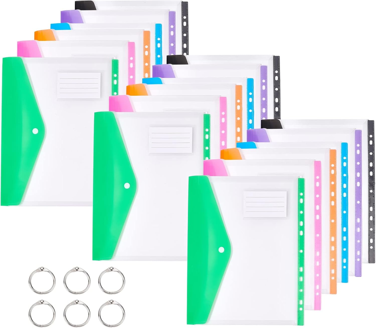 1Sets 18PCS A4 Envelopes Binder Pocket 6 Colors Waterproof Document ...