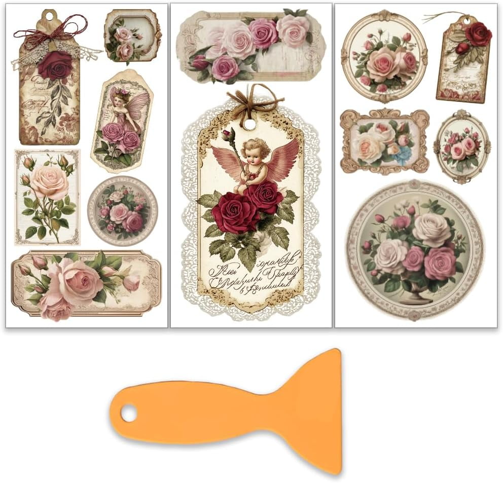 1Sets 3pcs/set Red Rose Rub on Transfers for Furniture and Craft 6x12 ...