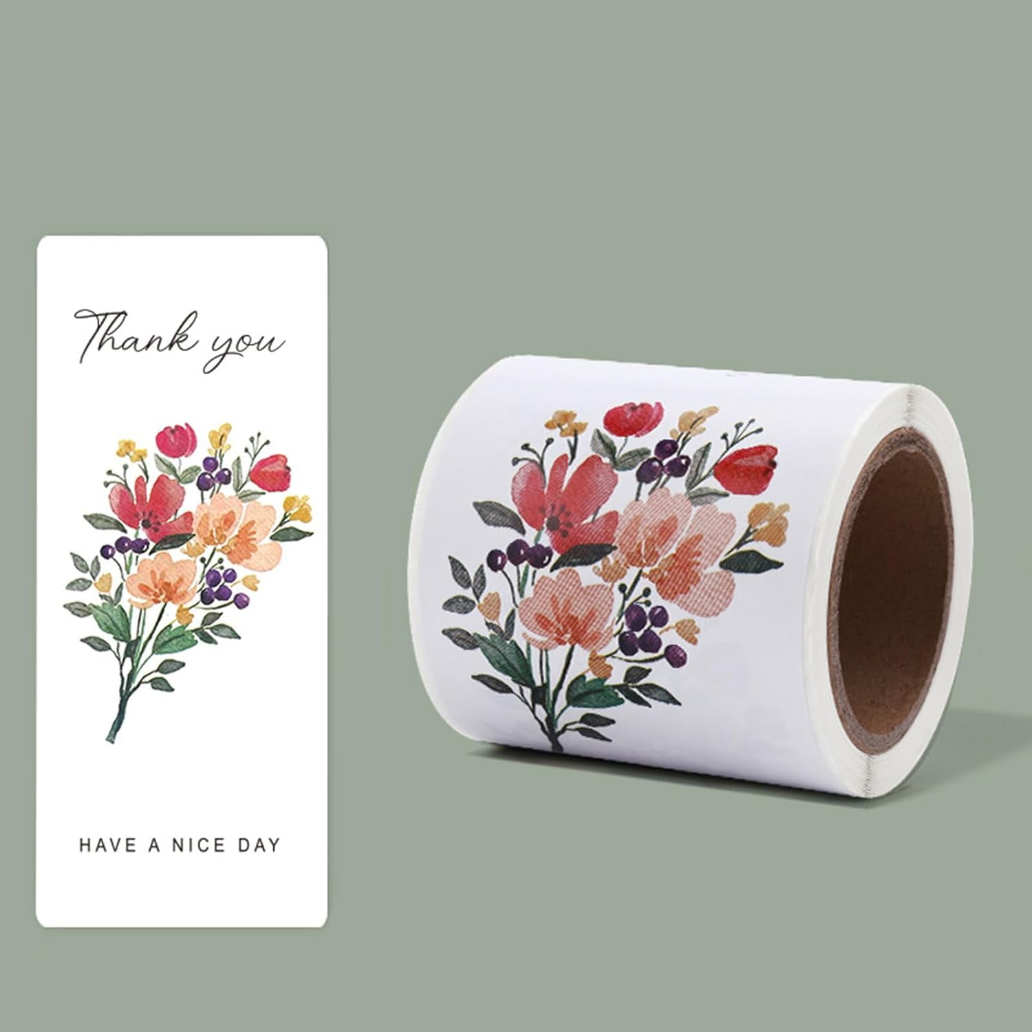 1Sets 50Pcs Rectangle Labels with Flower Thank You Decals Paper Self ...