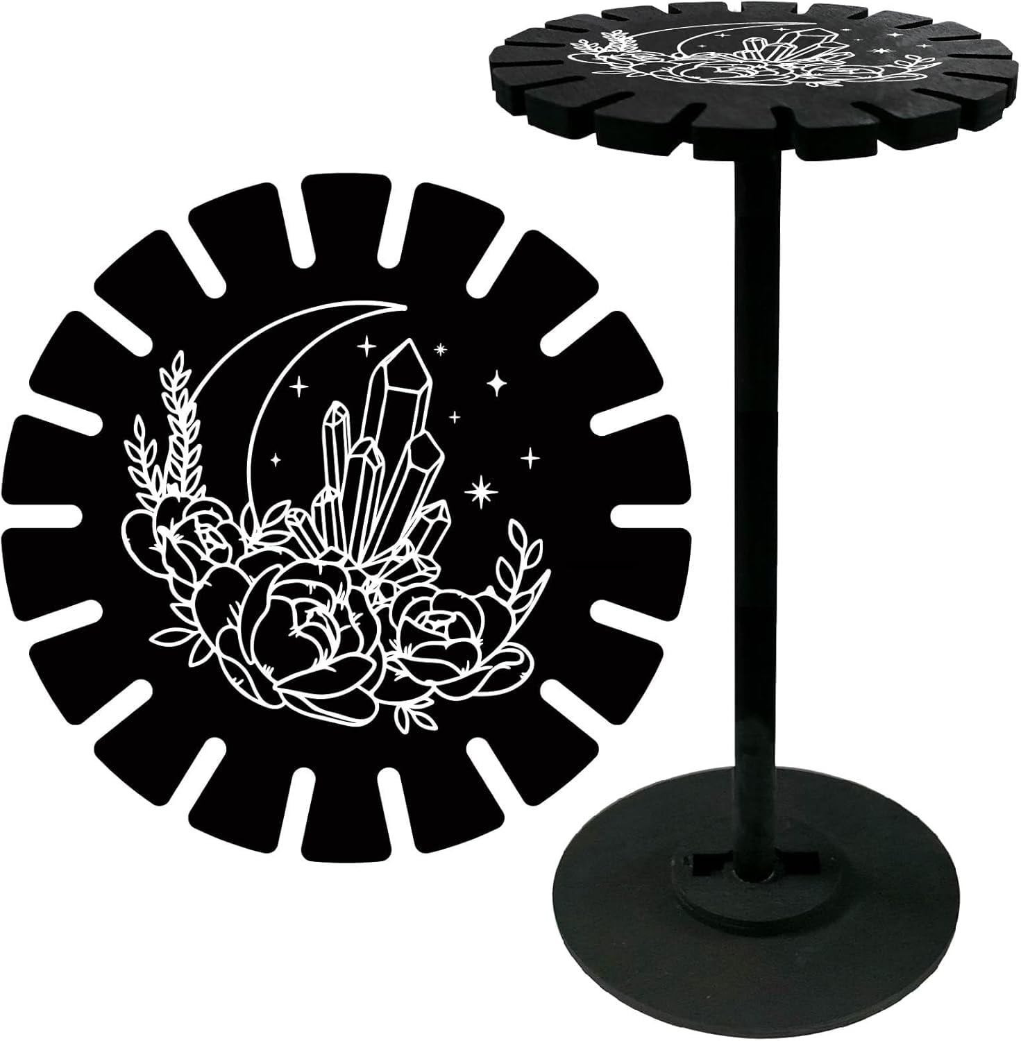 1Sets Moon Wooden Pendulum Holder Stand Flower Divination Dowsing Wheel ...