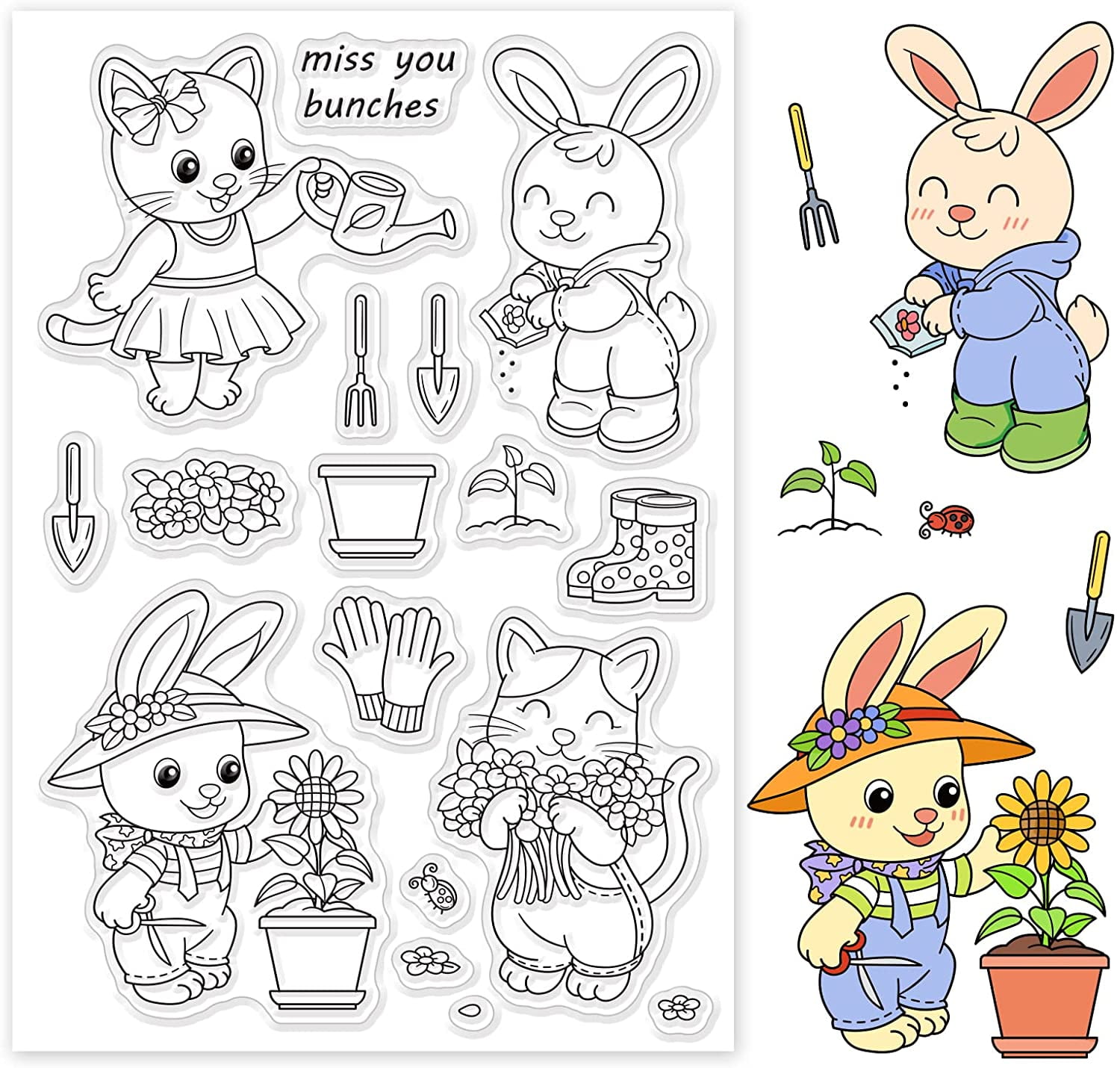 1Sheet Animal Gardener Silicone Clear Stamp Cat and Bunny Transparent ...