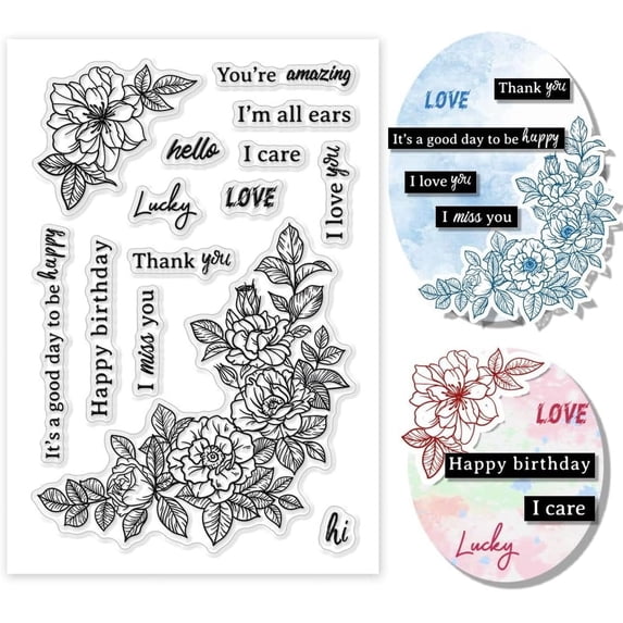1Sheet Blessing Words Clear Stamps for Card Making Flower Rubber Stamps ...