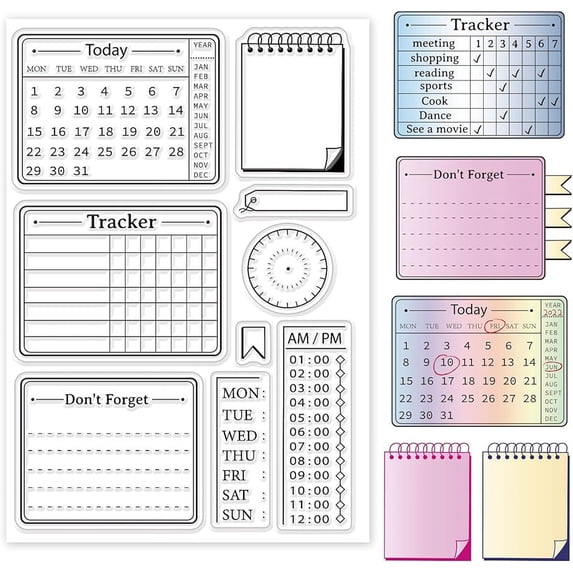 1Sheet Calendar Planner Clear Stamp Life Journal Silicone Clear Stamp ...