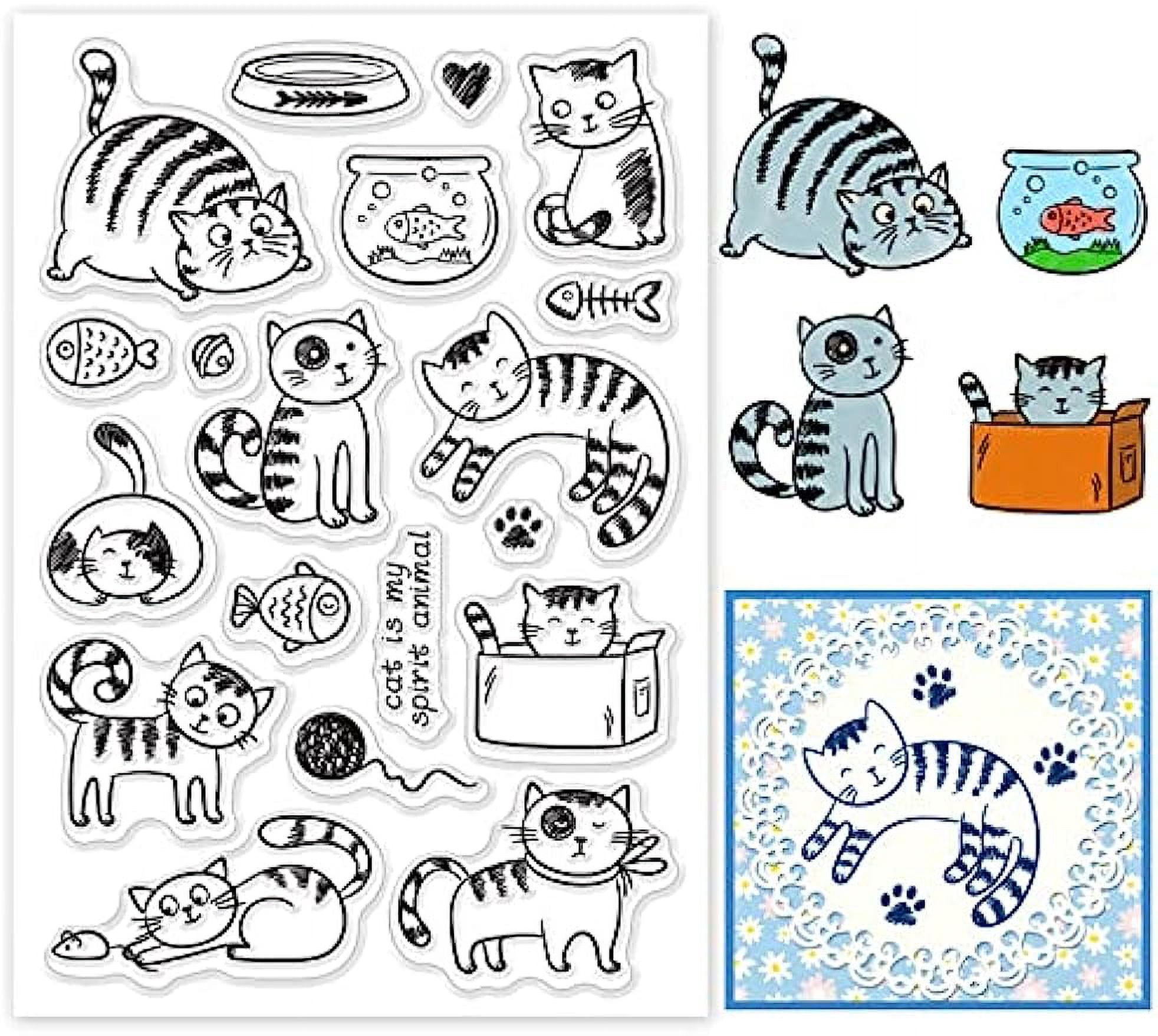 1Sheet Cat Clear Stamps Cute Pet Cat Fish Silicone Rubber Stamp Film ...