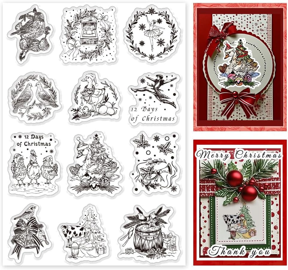 1Sheet Christmas Clear Stamps for Card Making Clear Silicone Stamp 12 ...