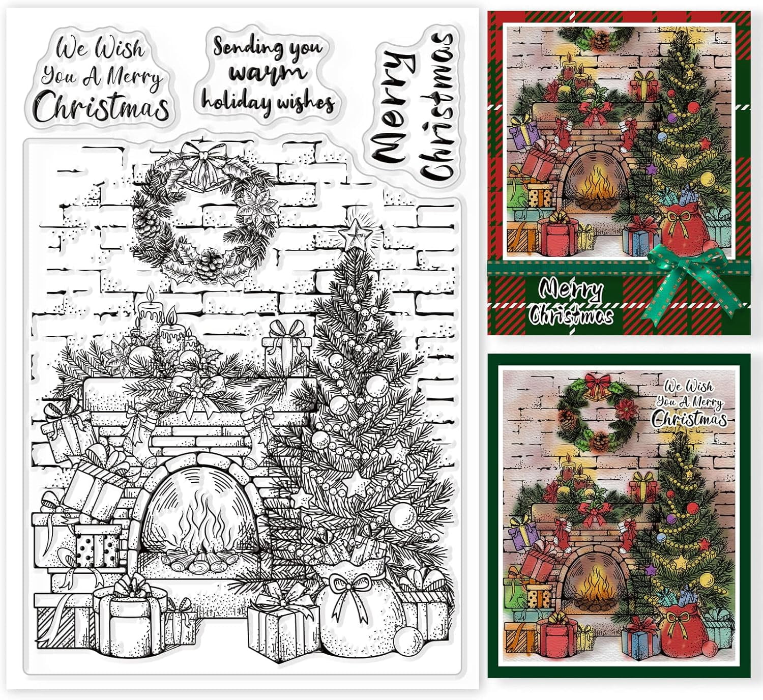 1Sheet Christmas Fireplace Clear Stamp Garland Retro Wall Transparent ...