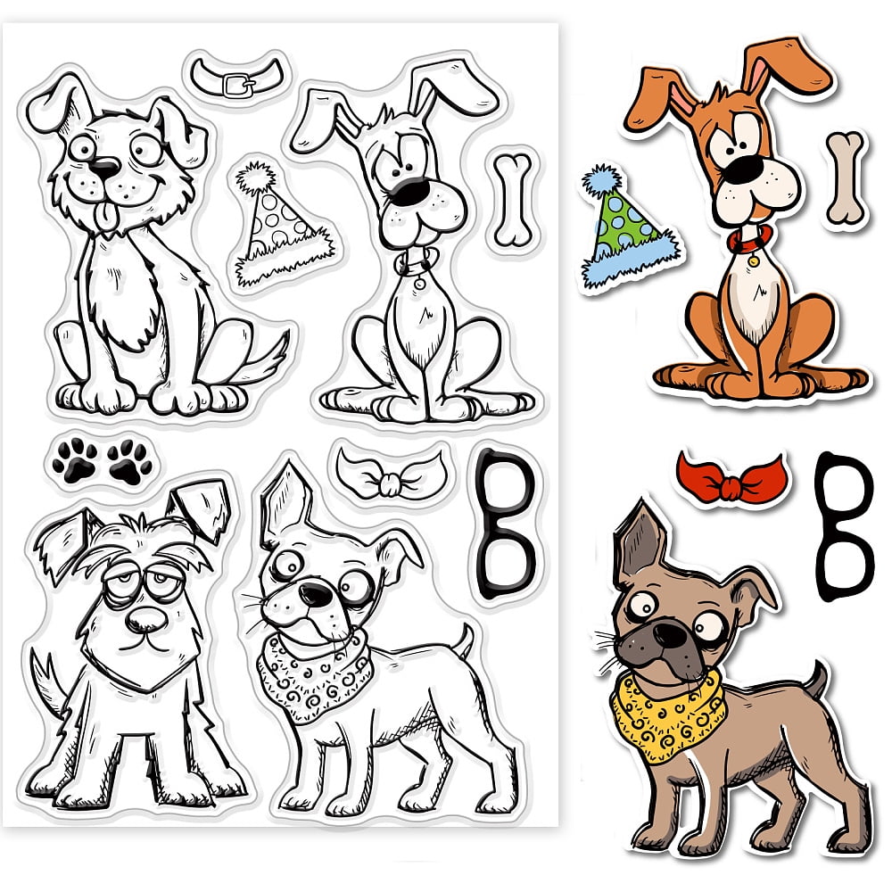 1Sheet Comic Dog Clear Stamps for DIY Scrapbooking Cartoon Puppy ...
