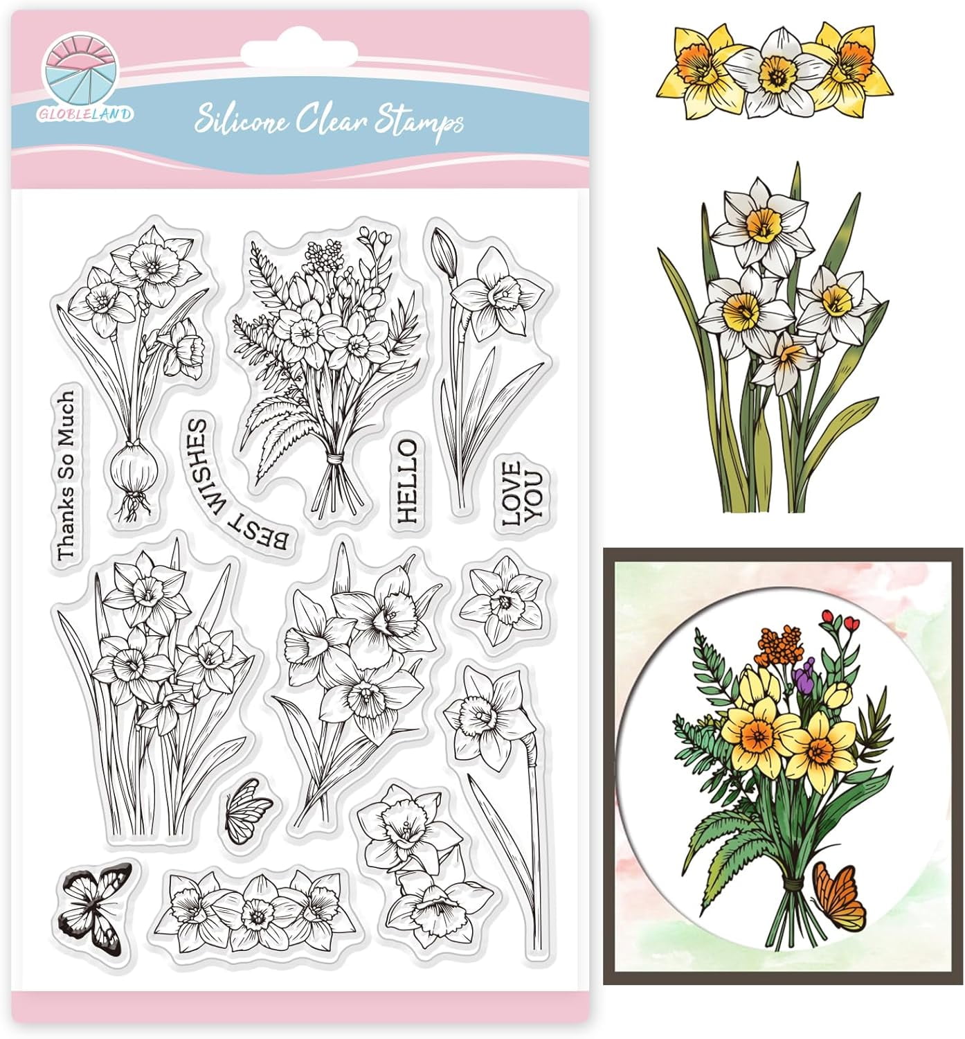 1Sheet Daffodil Clear Stamps for Card Making Flowers Butterfly Silicone ...