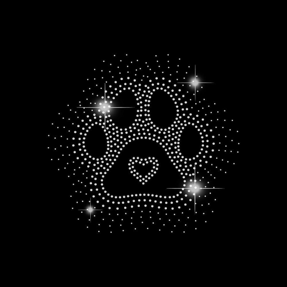 1Sheet Dog Cat Paw Print Iron on Rhinestones Transfer Animal Paw with ...