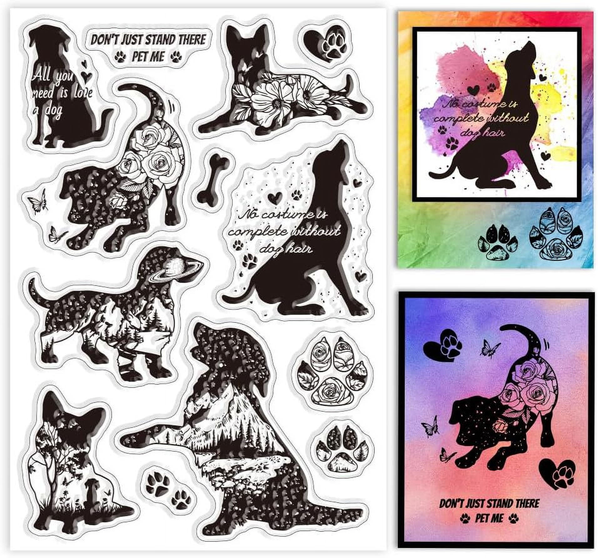 1Sheet Dog Silhouette Clear Stamps for Cards Making Animal and Flowers ...
