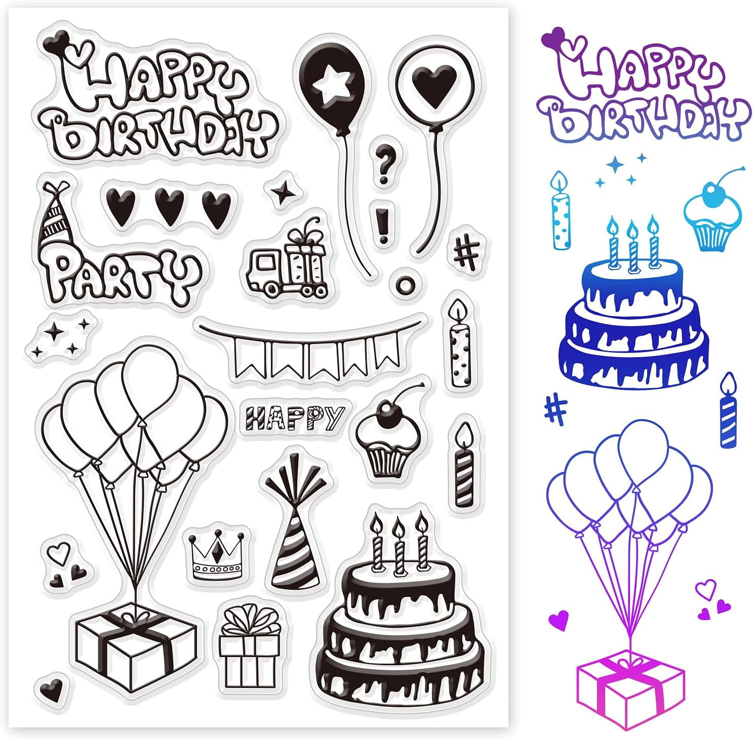 1Sheet Happy Birthday Clear Stamps Silicone Stamp Cards Birthday Cake ...