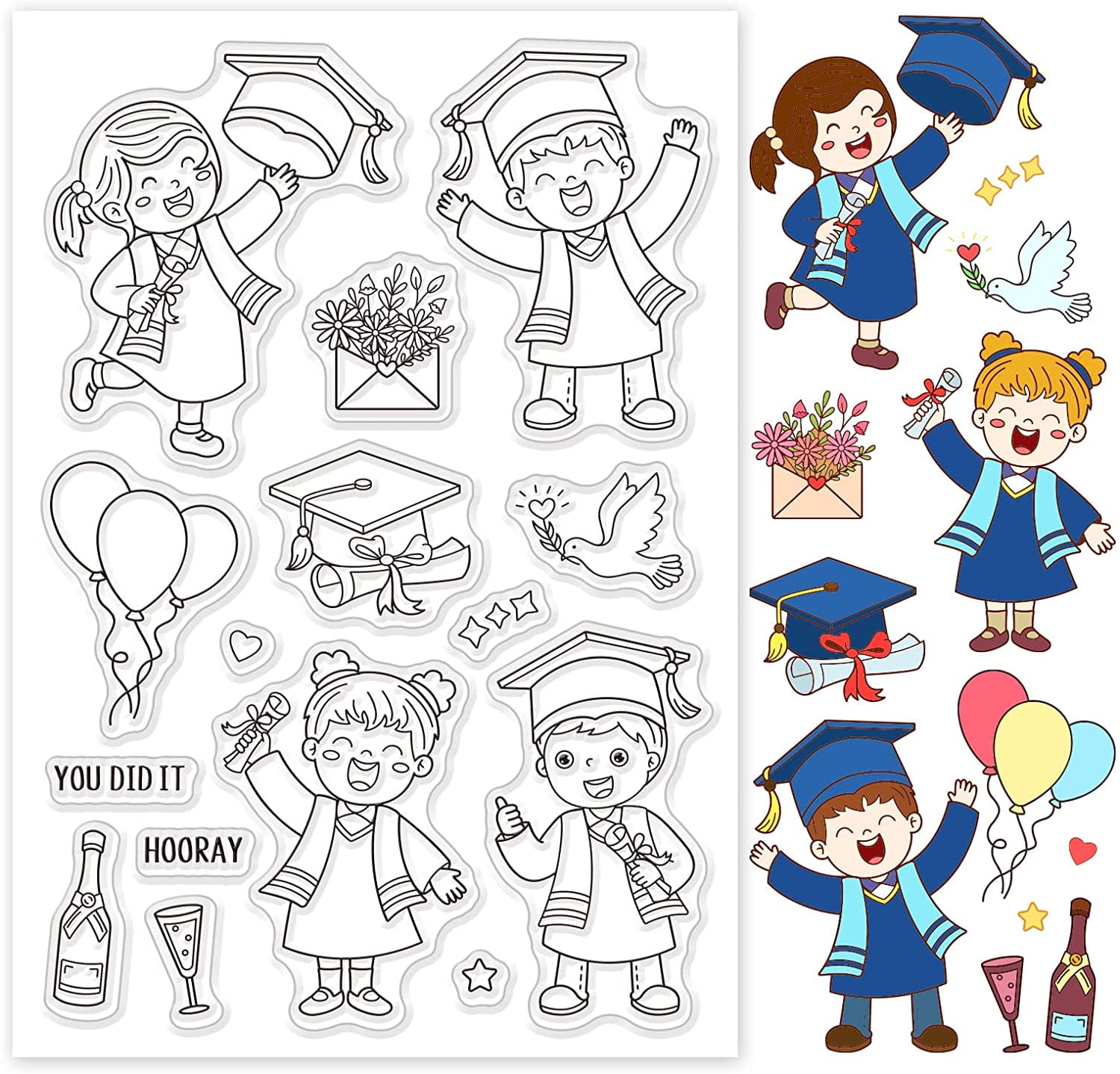 1Sheet Happy Graduation Theme Silicone Clear Stamps Graduation Cap ...