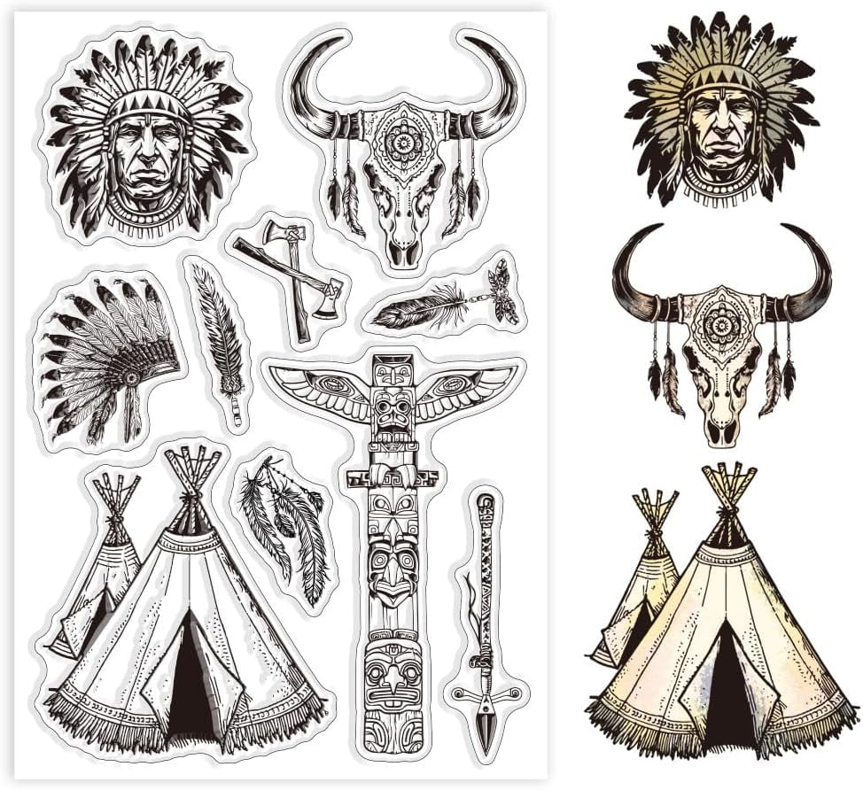 1Sheet Indian Chief of a Tribe Clear Stamps for Cards Making Hunting ...