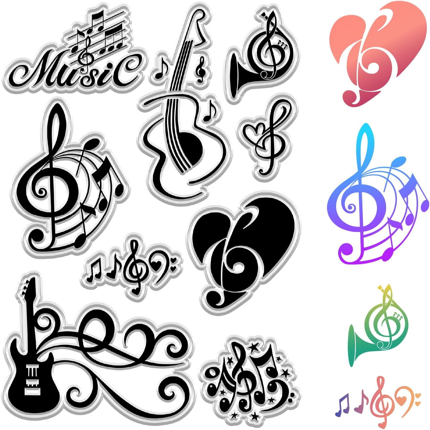 1Sheet Musical Note Clear Rubber Stamps Silicone Stamp Seal Transparent ...