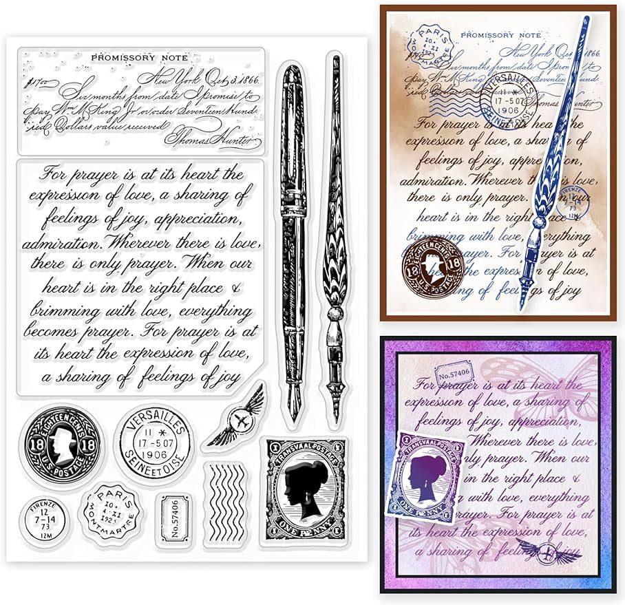 1Sheet Pen and Letter Background Silicone Clear Stamp Seals Transparent ...