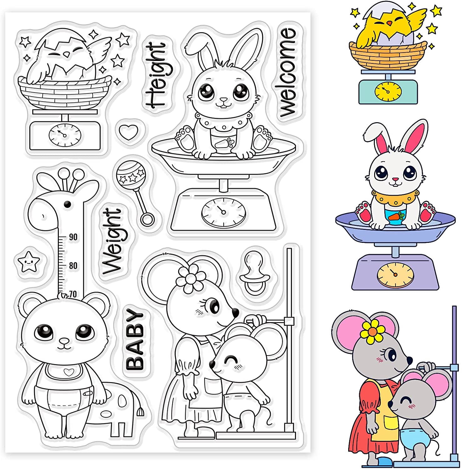 1Sheet People Animals Clear Stamp Bear and Bunny Transparent Silicone ...