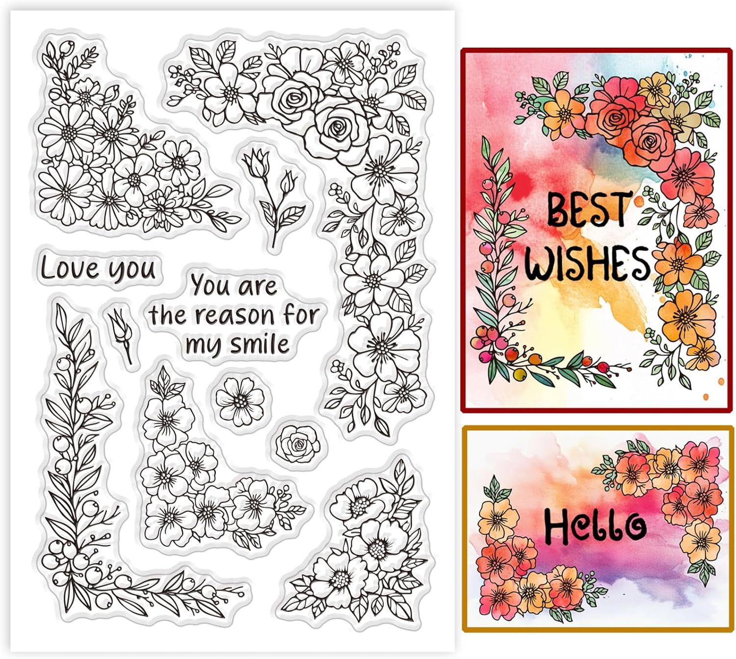 1Sheet Plants Corner Clear Stamps Flower Rose Border Silicone Clear ...