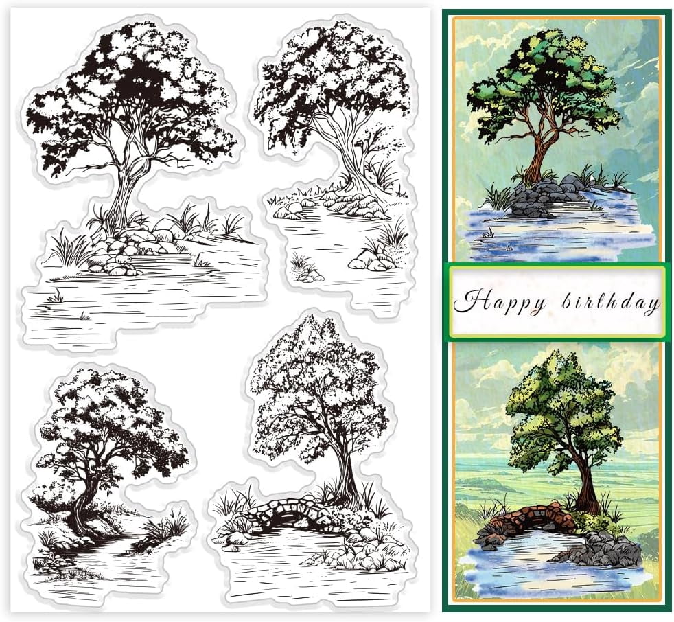 1Sheet River Trees Clear Stamps for Card Making Clear Silicone Stamp ...