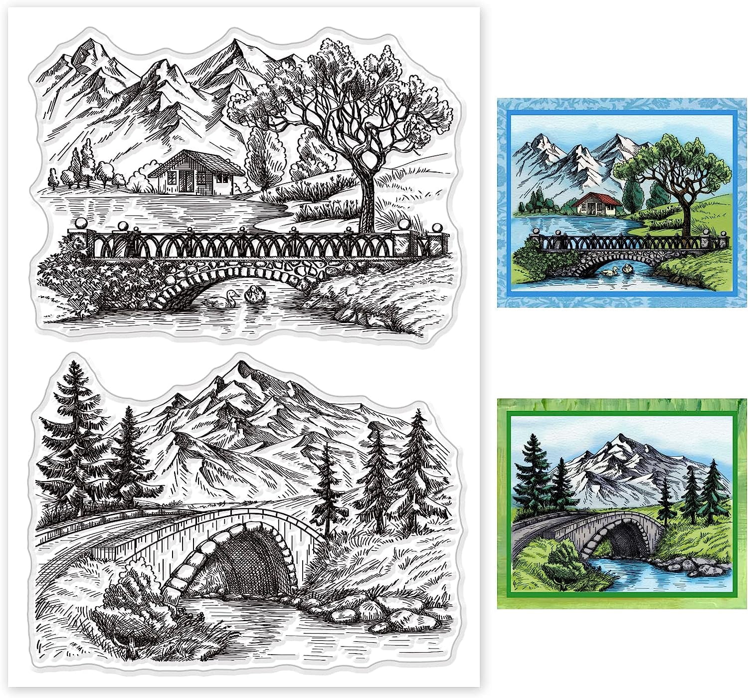 1Sheet Scenery Theme Clear Stamp Mountain River Landscape Silicone ...