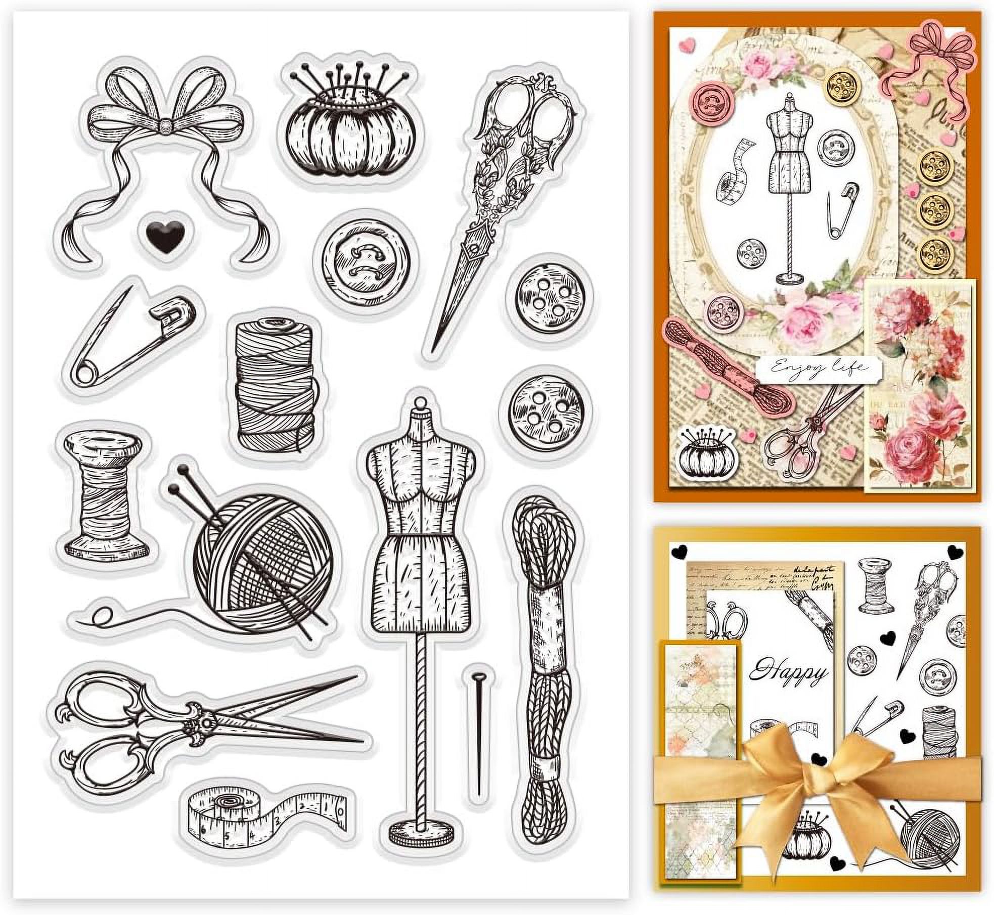 1Sheet Sewing Clear Stamps for Card Making Knitting Rubber Stamps Retro ...