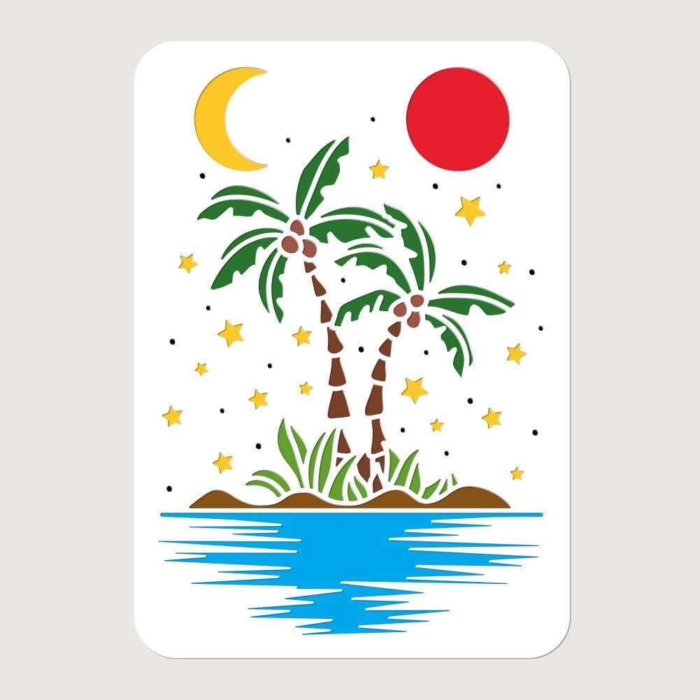 1Sheet Star Coconut Tree Painting Stencil 11.69x8.27 Inch Reusable ...