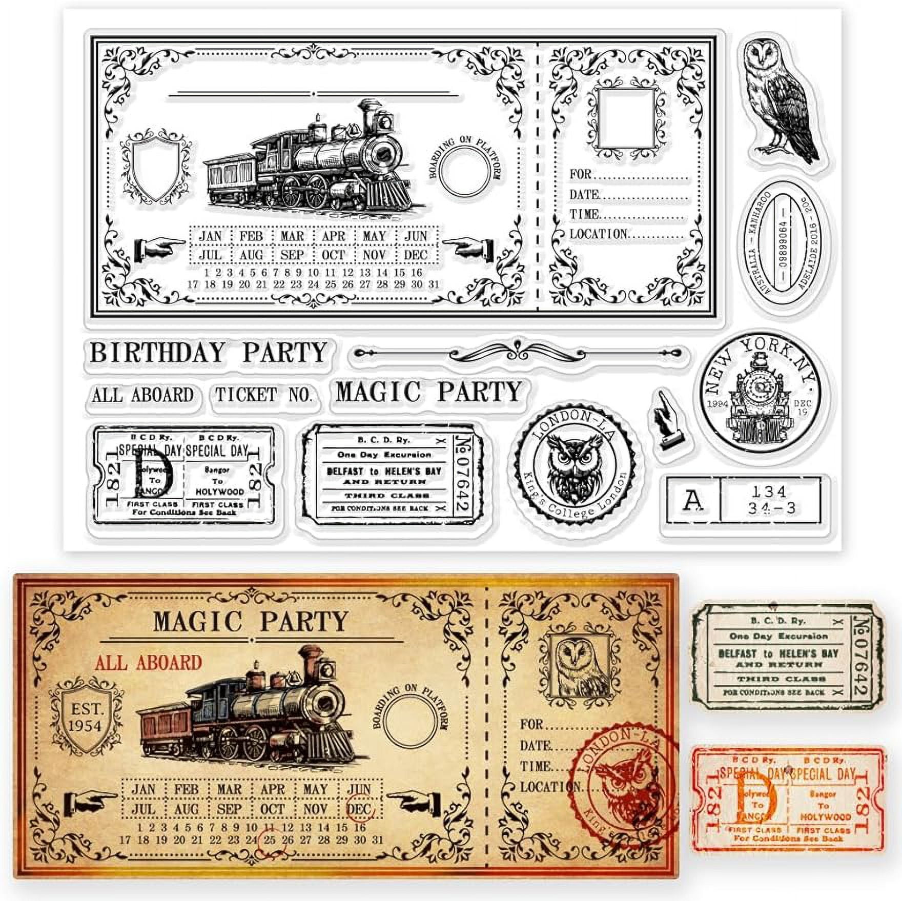 Vintage Train Ticket Clear Stamps for DIY Scrapbooking Retro Postmark ...