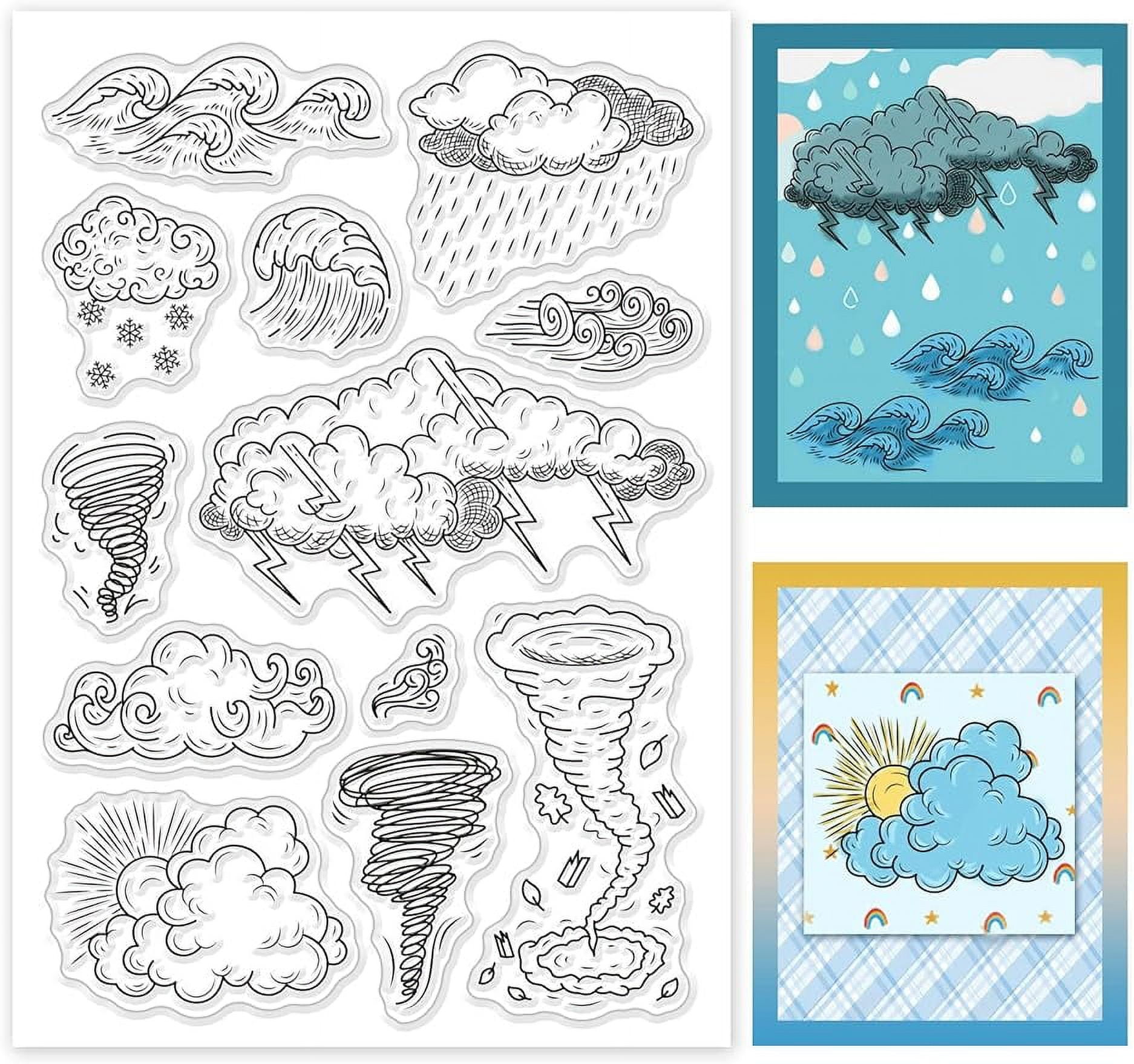 1Sheet Weather Themed Transparent Stamp Sea Wave Rain Snow Thunder ...