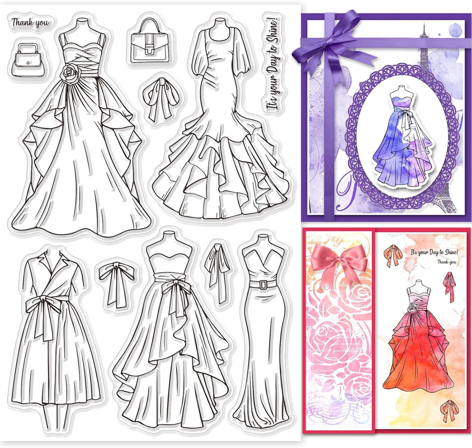 1Sheets Fashion Dress Clear Stamps for DIY Scrapbooking Women's Evening ...