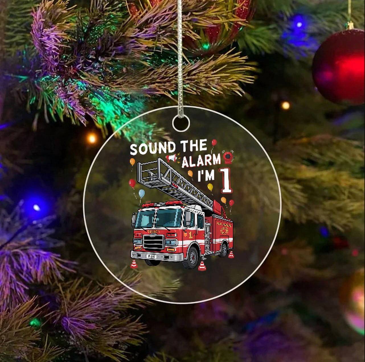 1St Birthday Boy Fire Truck 1 Year Old Boy Girl Firefighter Ornament ...