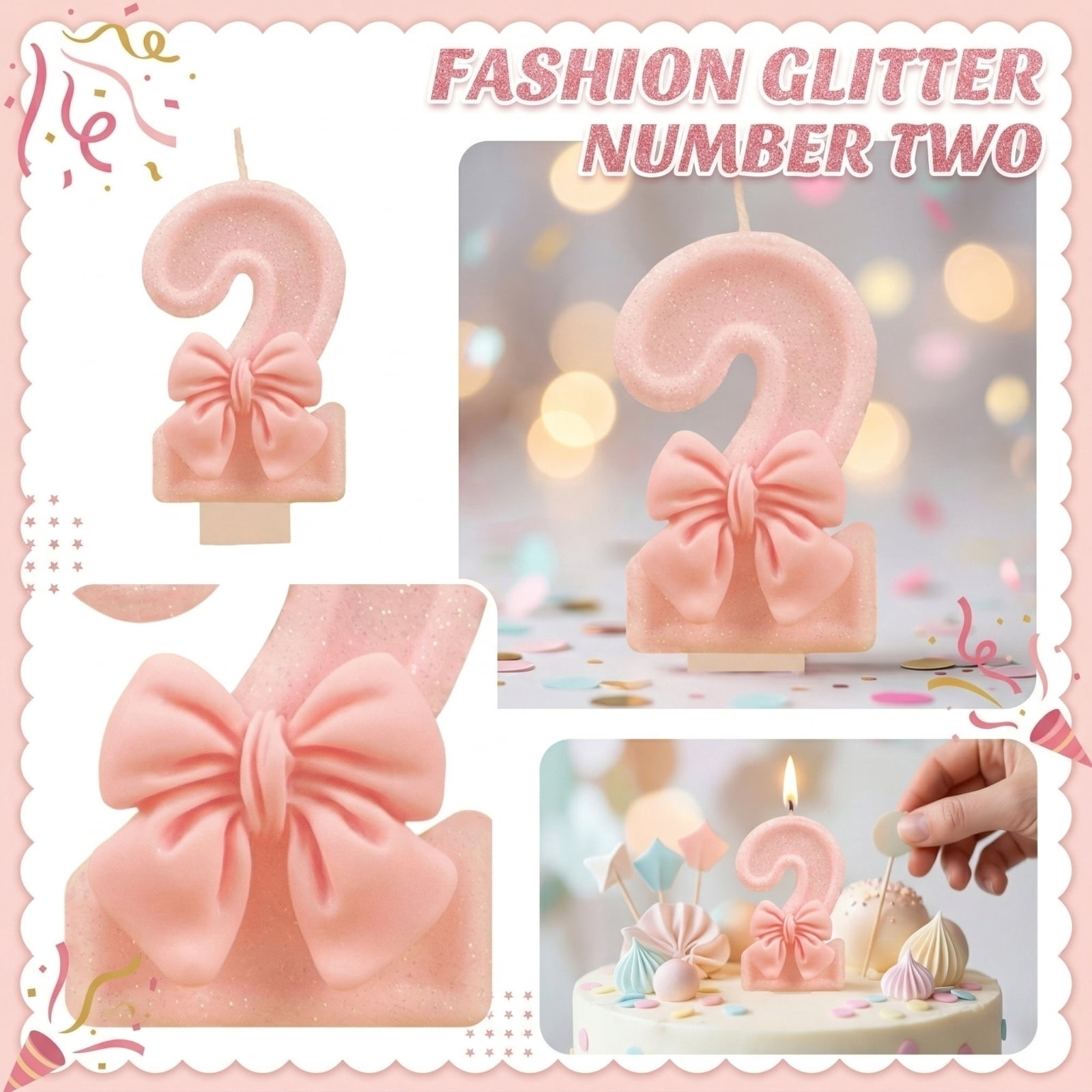 1St Birthday Candle Number 2 Pink Glitter Decorative Birthday Cake ...
