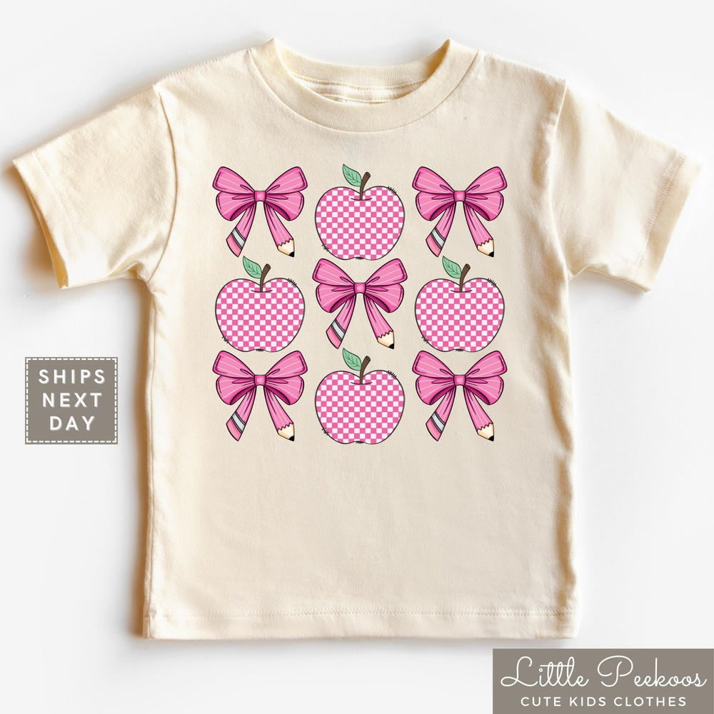 1St Day Of School Toddler Tee - Coquette Bow Collage Girls Shirt - Back ...