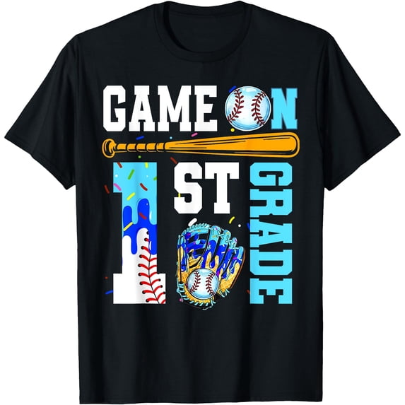 1St Grade Back To School Baseball Drip Ice Cream Game On T-Shirt ...