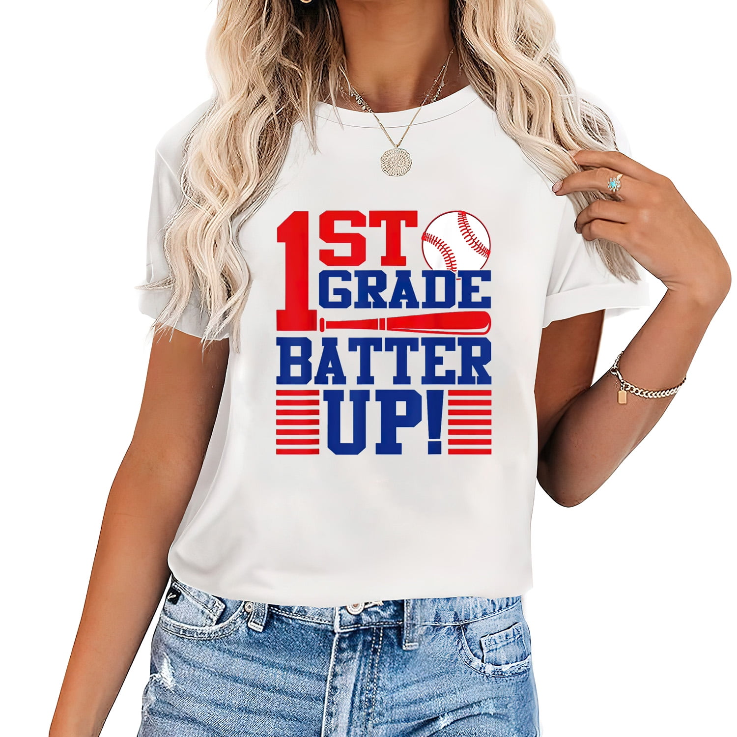 1St Grade Batter Up Back To School First Grade Baseball T-Shirt ...