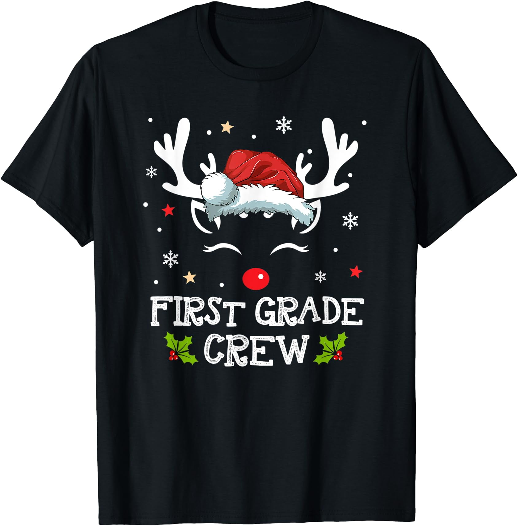 1St Grade Crew Cute First Grade Teacher Krismast Reindeer T-Shirt ...