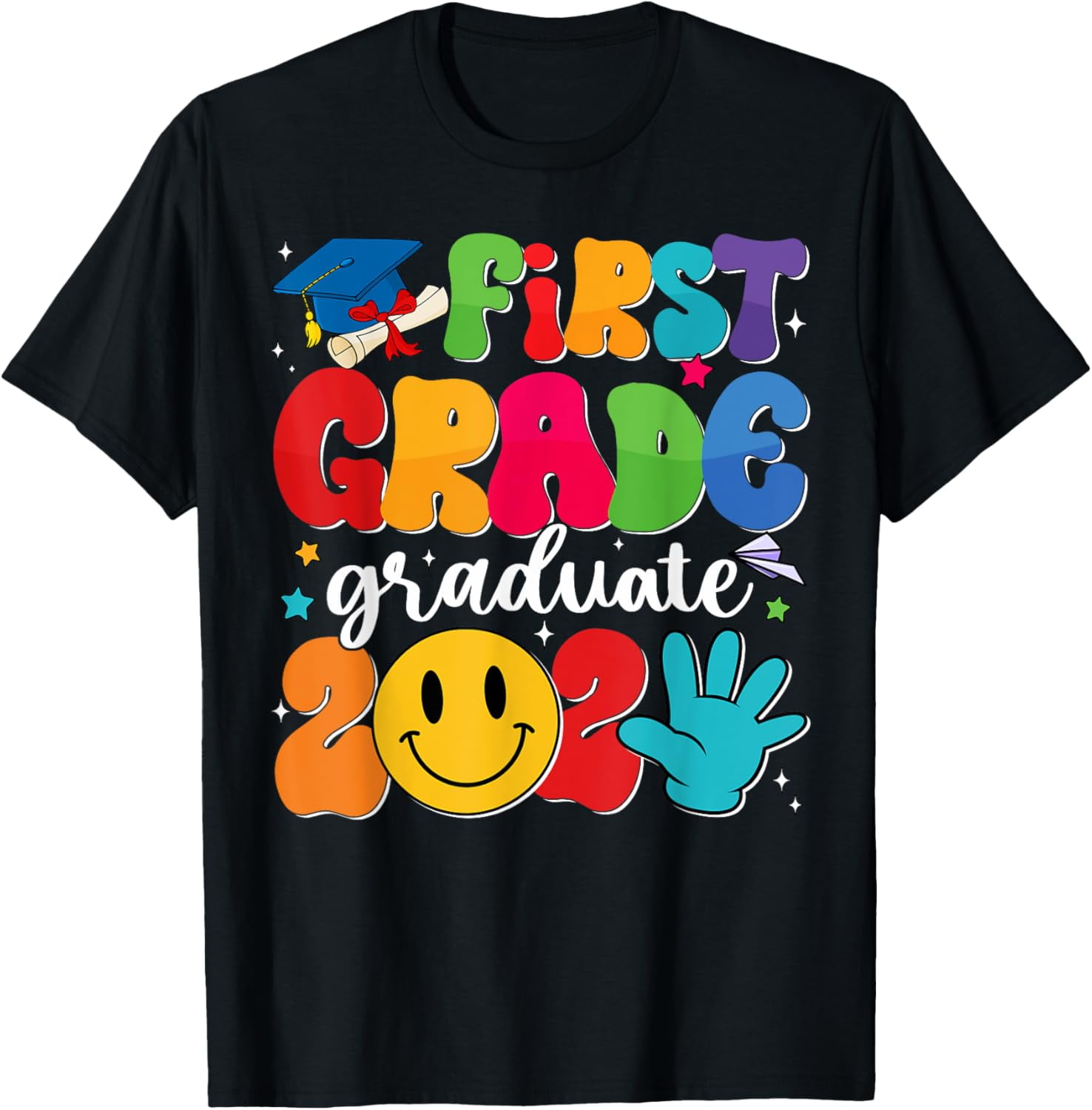 1St Grade First Grade Graduate 2025 Smile Face Boy Girl Kid T-Shirt ...