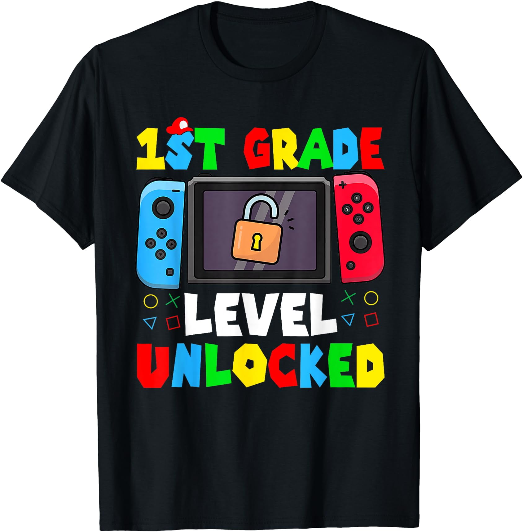 1St Grade Level Unlocked Back To School First Day Gamer T-Shirt ...