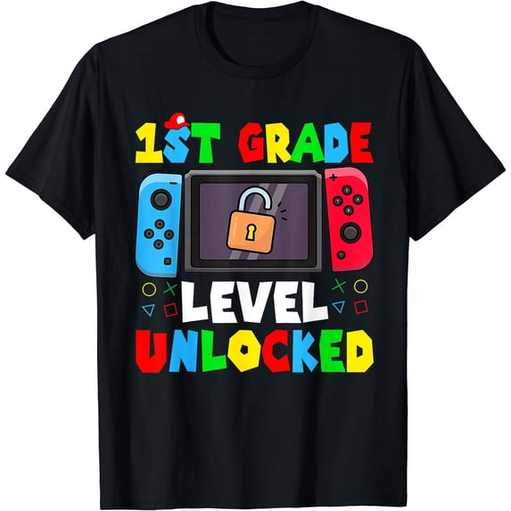 1St Grade Level Unlocked Back To School First Day Gamer T-Shirt ...