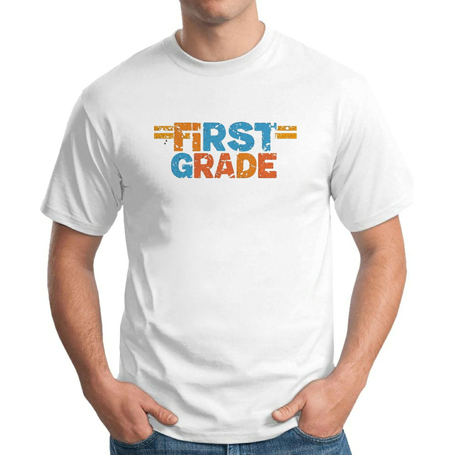 1St Grade Rainbow Sun First Day Of School Teacher Girls Crew Neck Mens ...